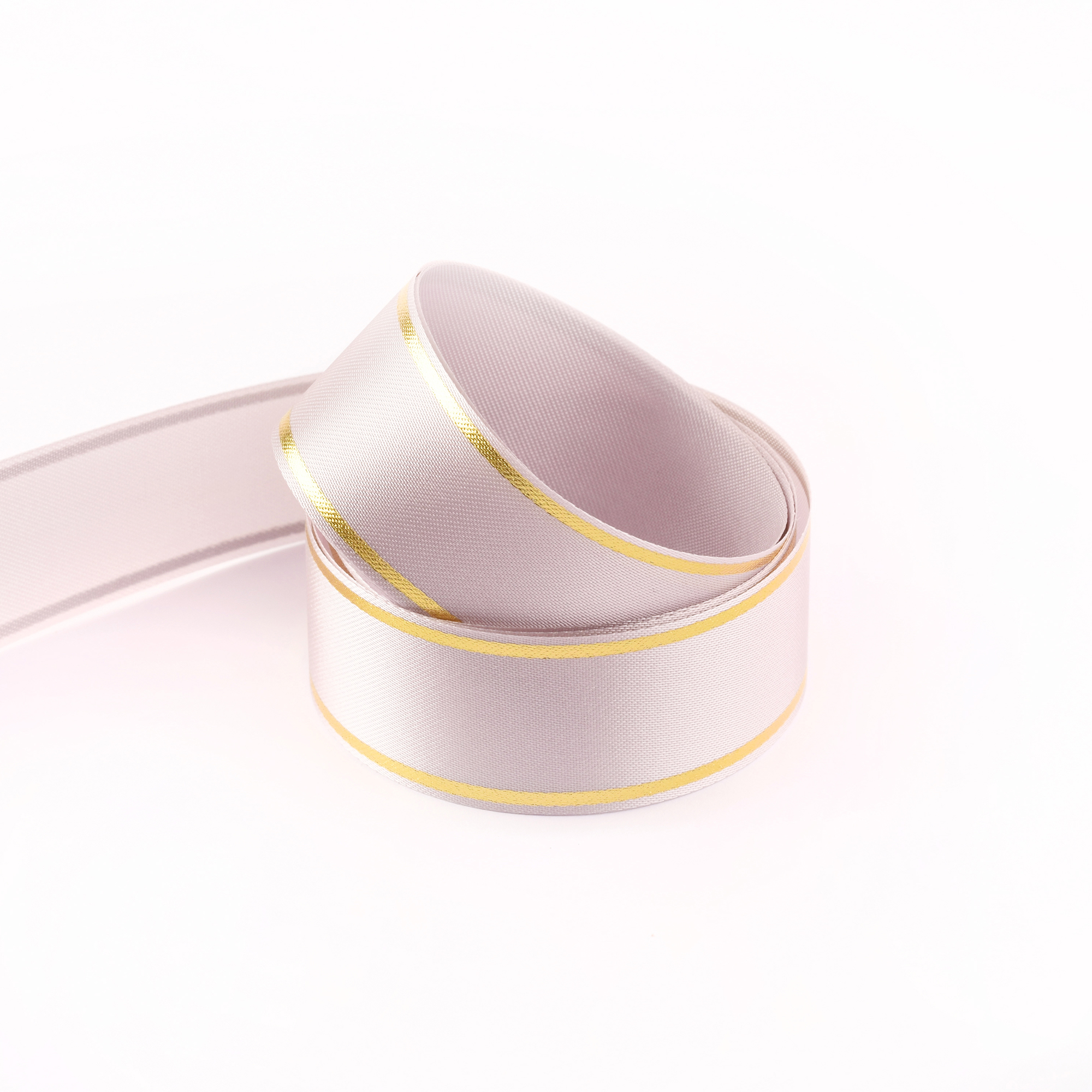 750YY - Slit Edge 24mm Single Face Acetate Satin - Silver Grey 35 and Gold